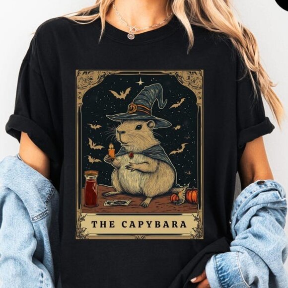 Gildan | Shirts | Capybara Tarot Card Tshirt Halloween Vintage Capybara ...